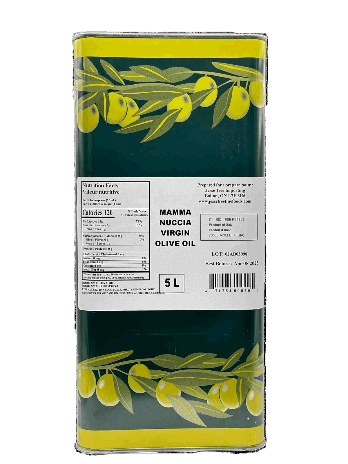 Mamma Nuccia Virgin Olive Oil (4 x 5 L) — Jesse Tree Fine Foods